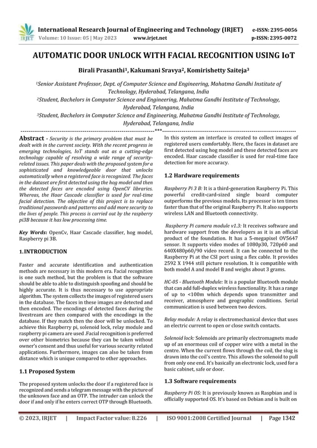 AUTOMATIC DOOR UNLOCK WITH FACIAL RECOGNITION USING IoT | PDF
