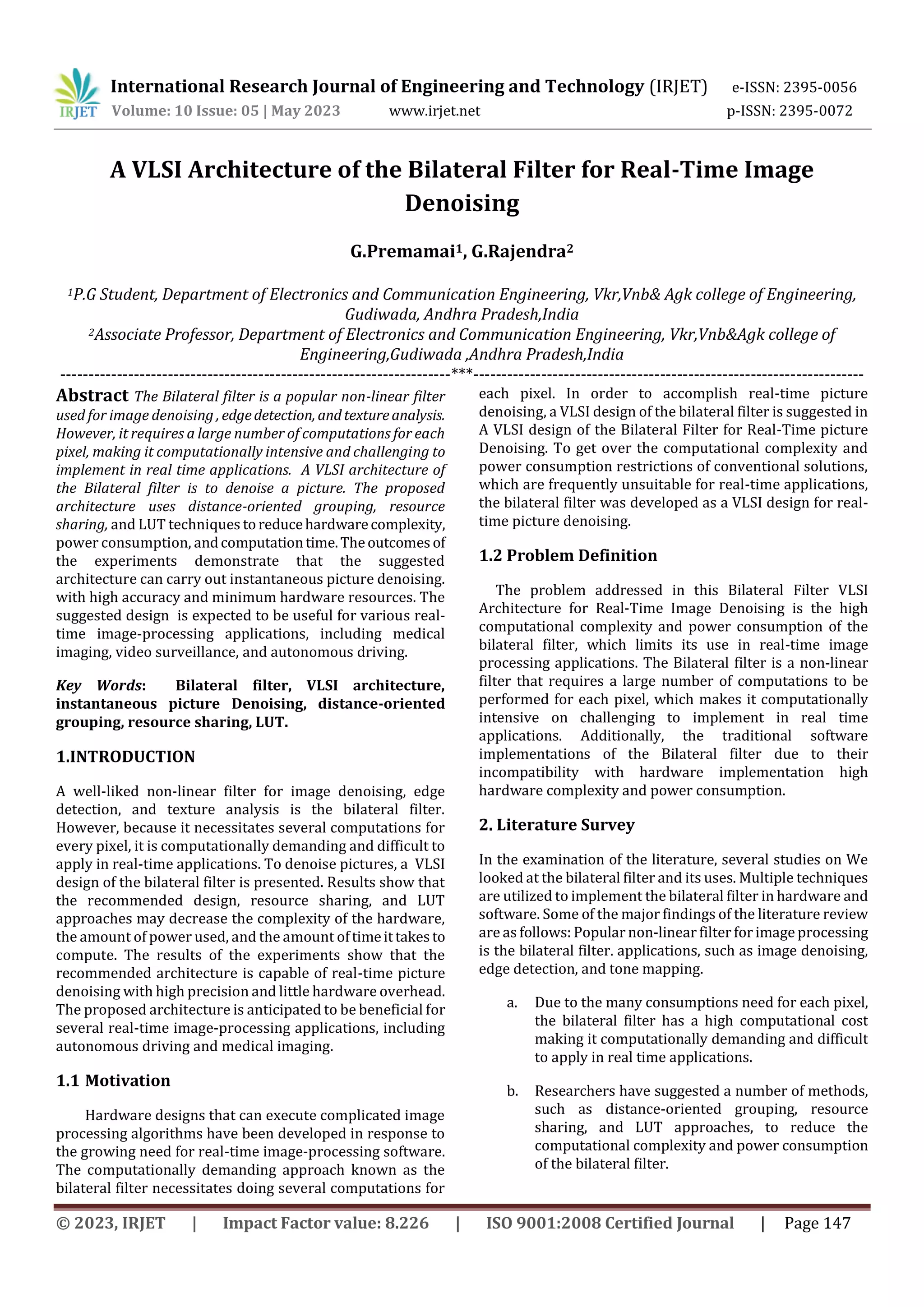 A VLSI Architecture of the Bilateral Filter for Real-Time Image Denoising | PDF | Photo Editing ...