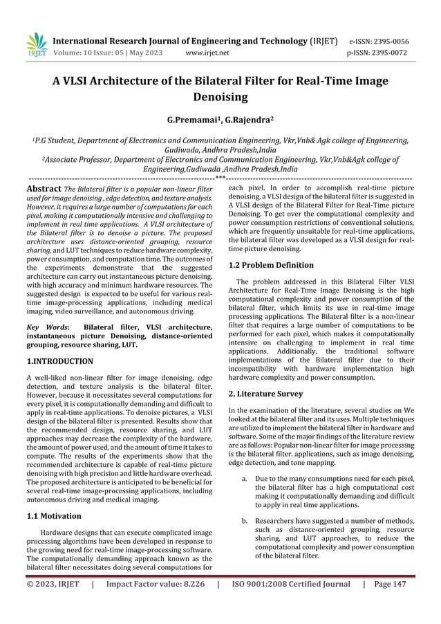 A VLSI Architecture of the Bilateral Filter for Real-Time Image Denoising | PDF | Photo Editing ...