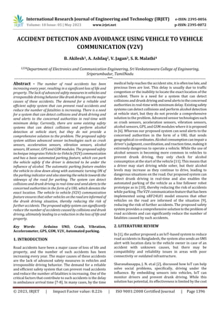 ACCIDENT DETECTION AND AVOIDANCE USING VEHICLE TO VEHICLE COMMUNICATION (V2V) | PDF