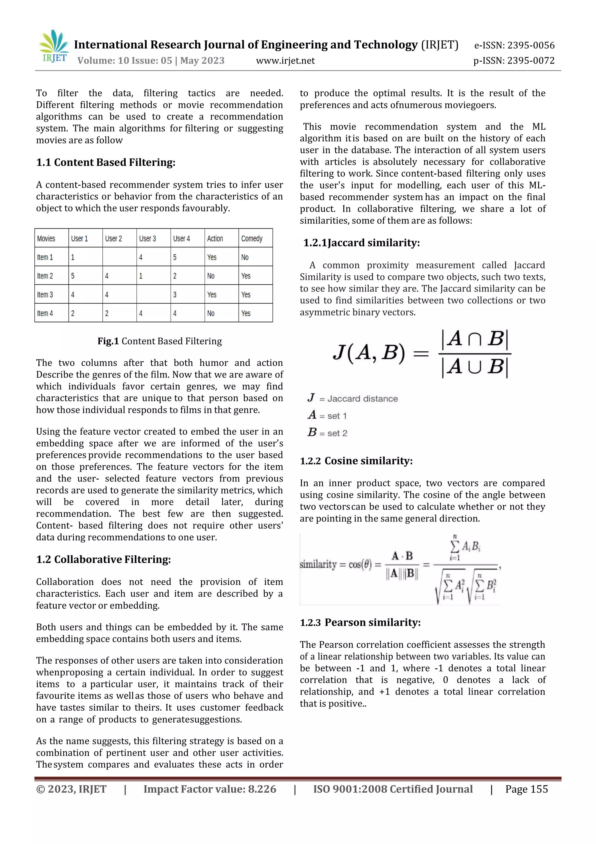 MOVIE RECOMMENDATION SYSTEM USING COLLABORATIVE FILTERING | PDF