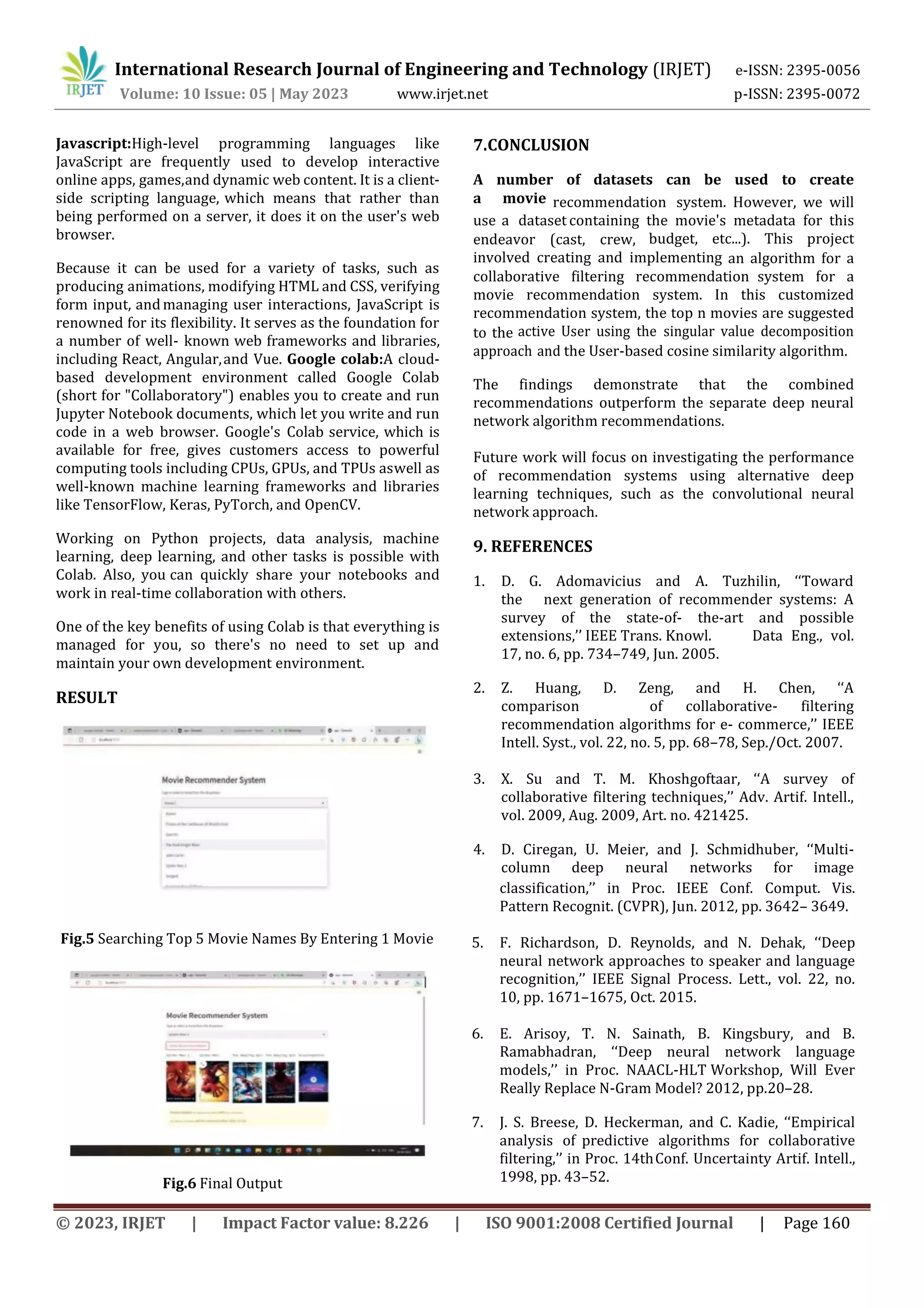 MOVIE RECOMMENDATION SYSTEM USING COLLABORATIVE FILTERING | PDF