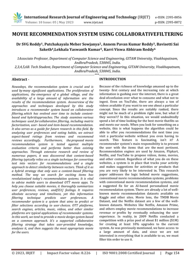 Movie Recommendation System Using Collaborative Filtering Pdf 