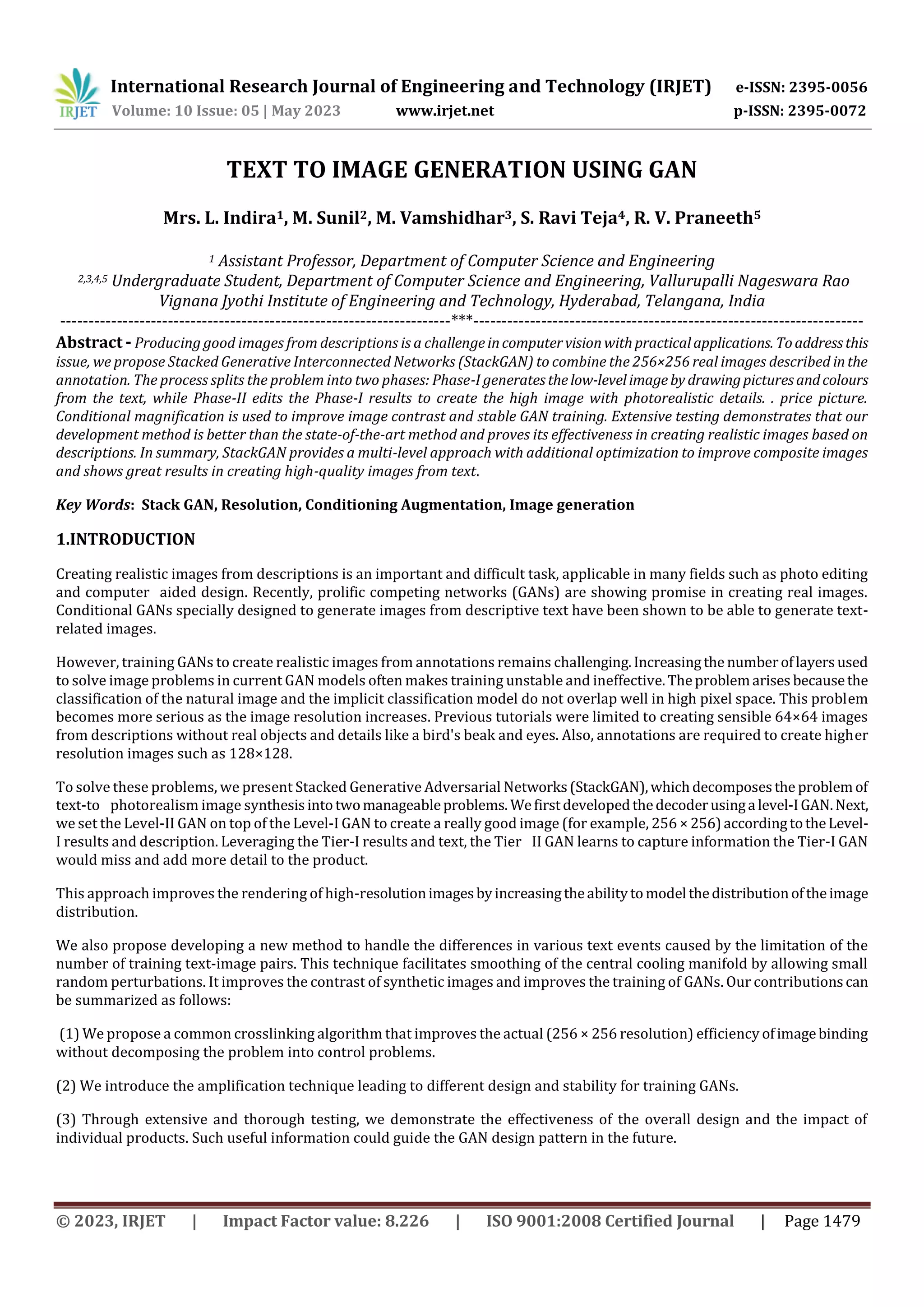 TEXT TO IMAGE GENERATION USING GAN | PDF