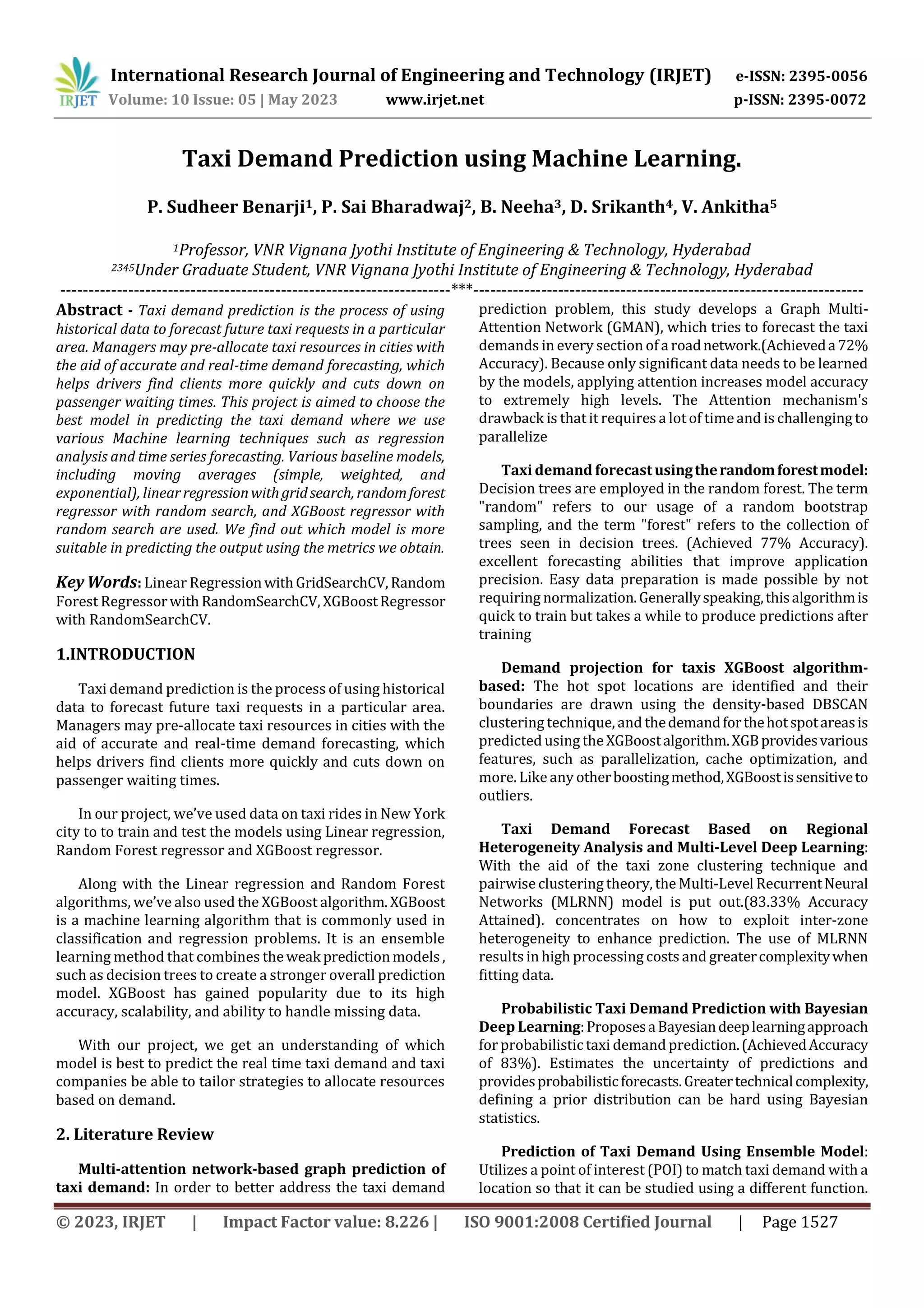 Taxi Demand Prediction using Machine Learning. | PDF