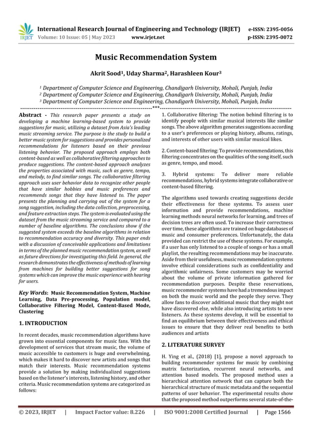 Music Recommendation System | PDF