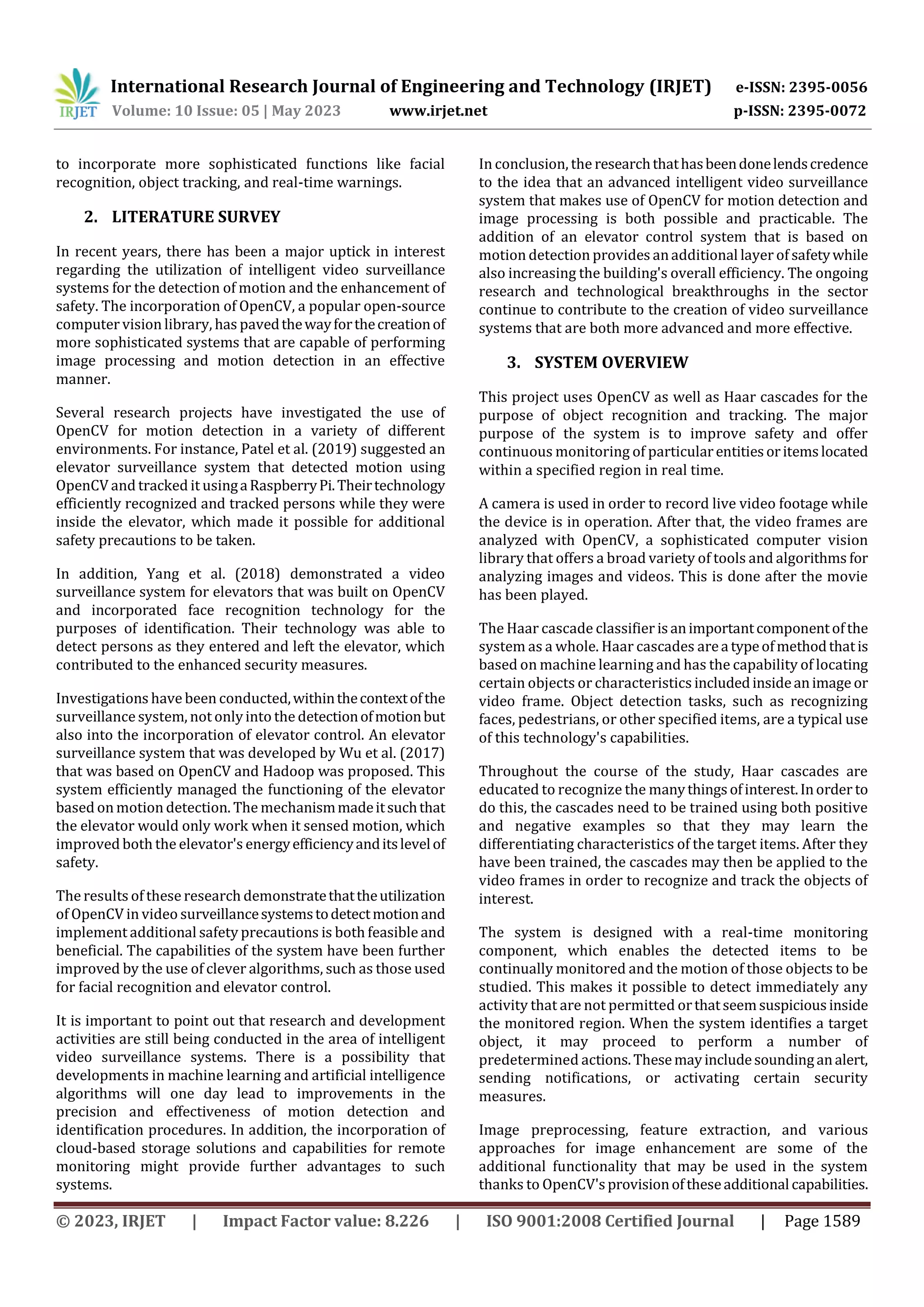 Advanced Intelligent Video Surveillance System In Elevators By Using OpenCV | PDF