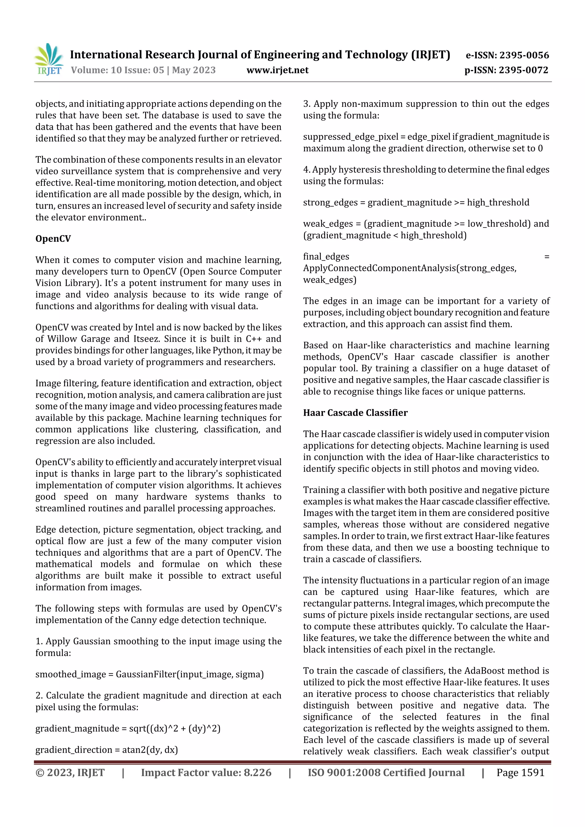 Advanced Intelligent Video Surveillance System In Elevators By Using OpenCV | PDF