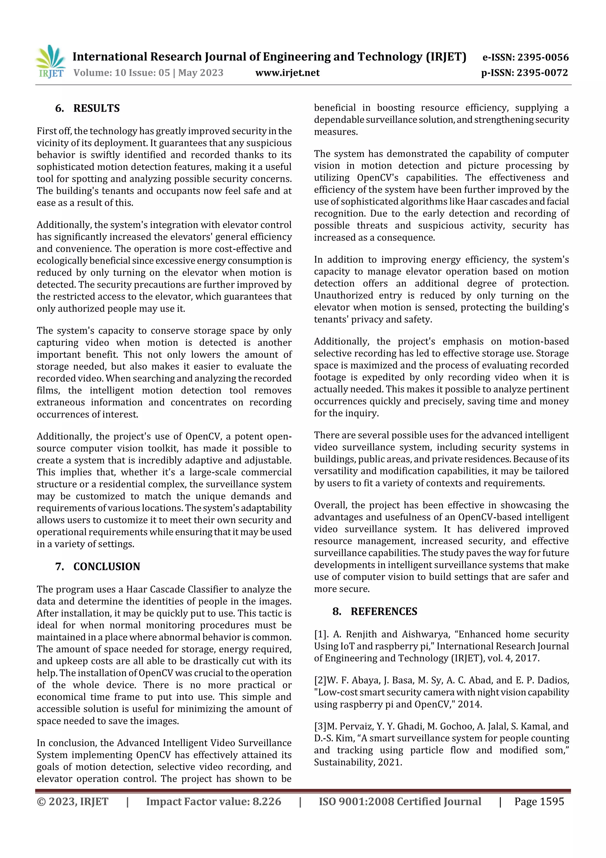 Advanced Intelligent Video Surveillance System In Elevators By Using OpenCV | PDF