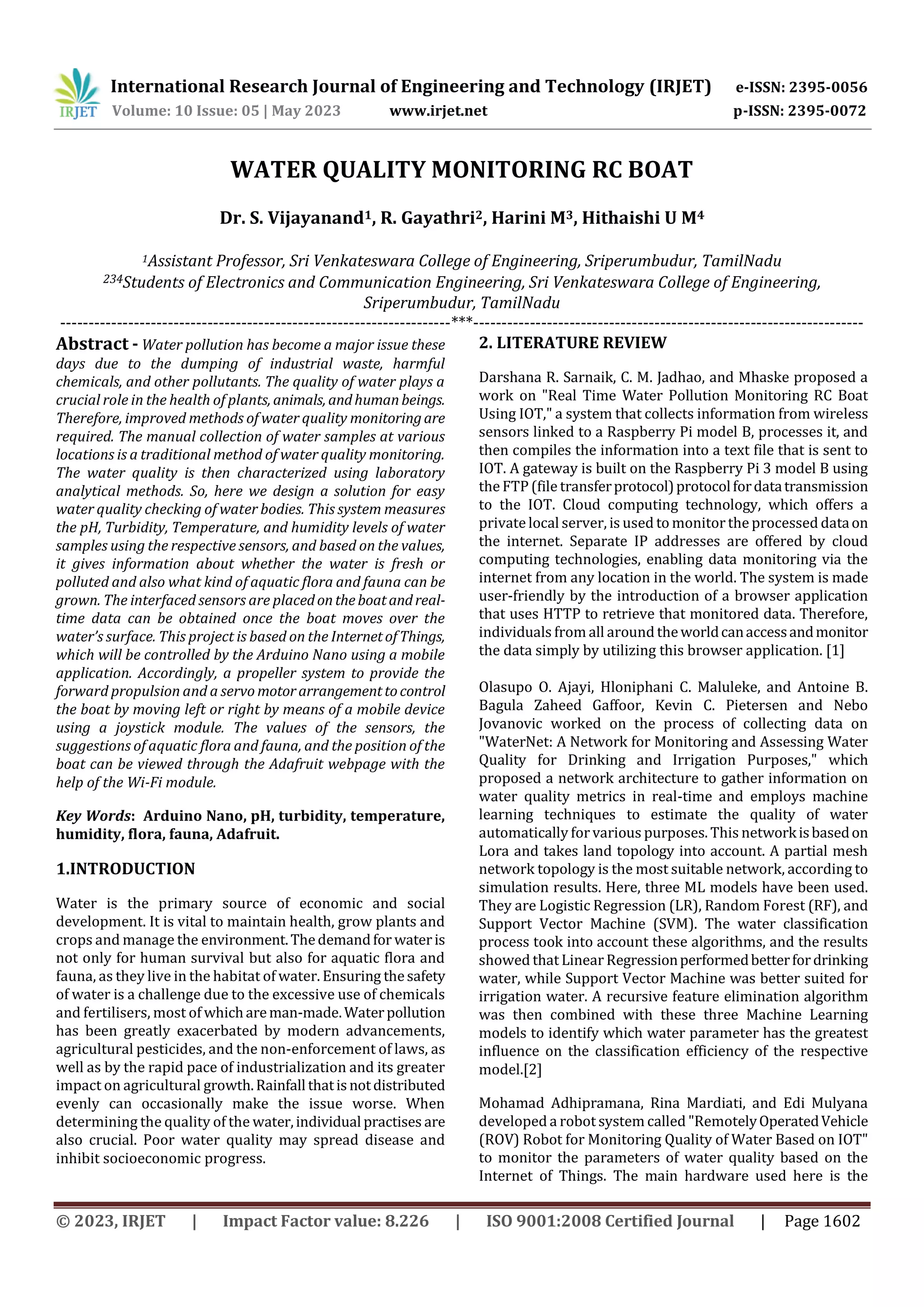 WATER QUALITY MONITORING RC BOAT | PDF