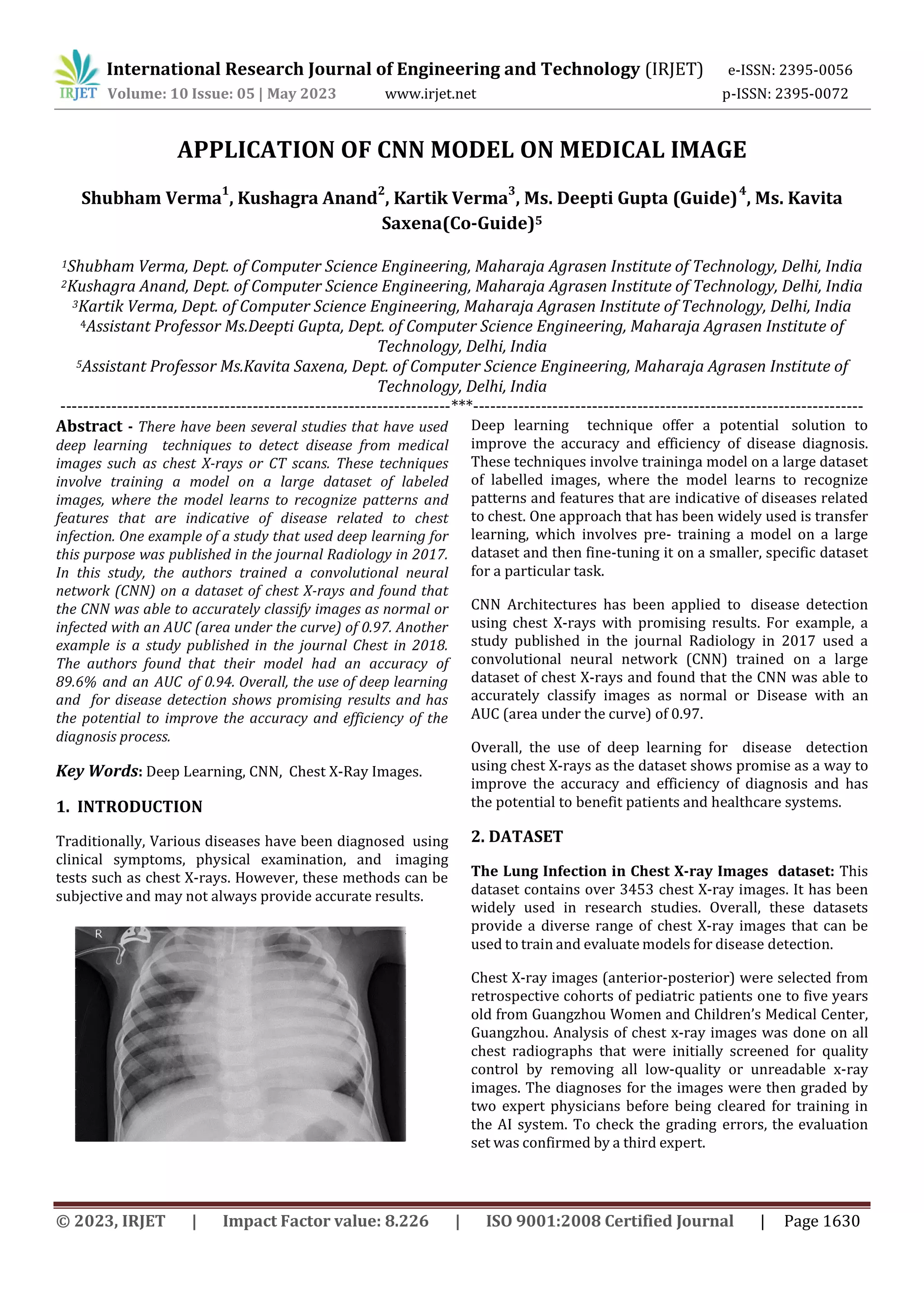 APPLICATION OF CNN MODEL ON MEDICAL IMAGE | PDF