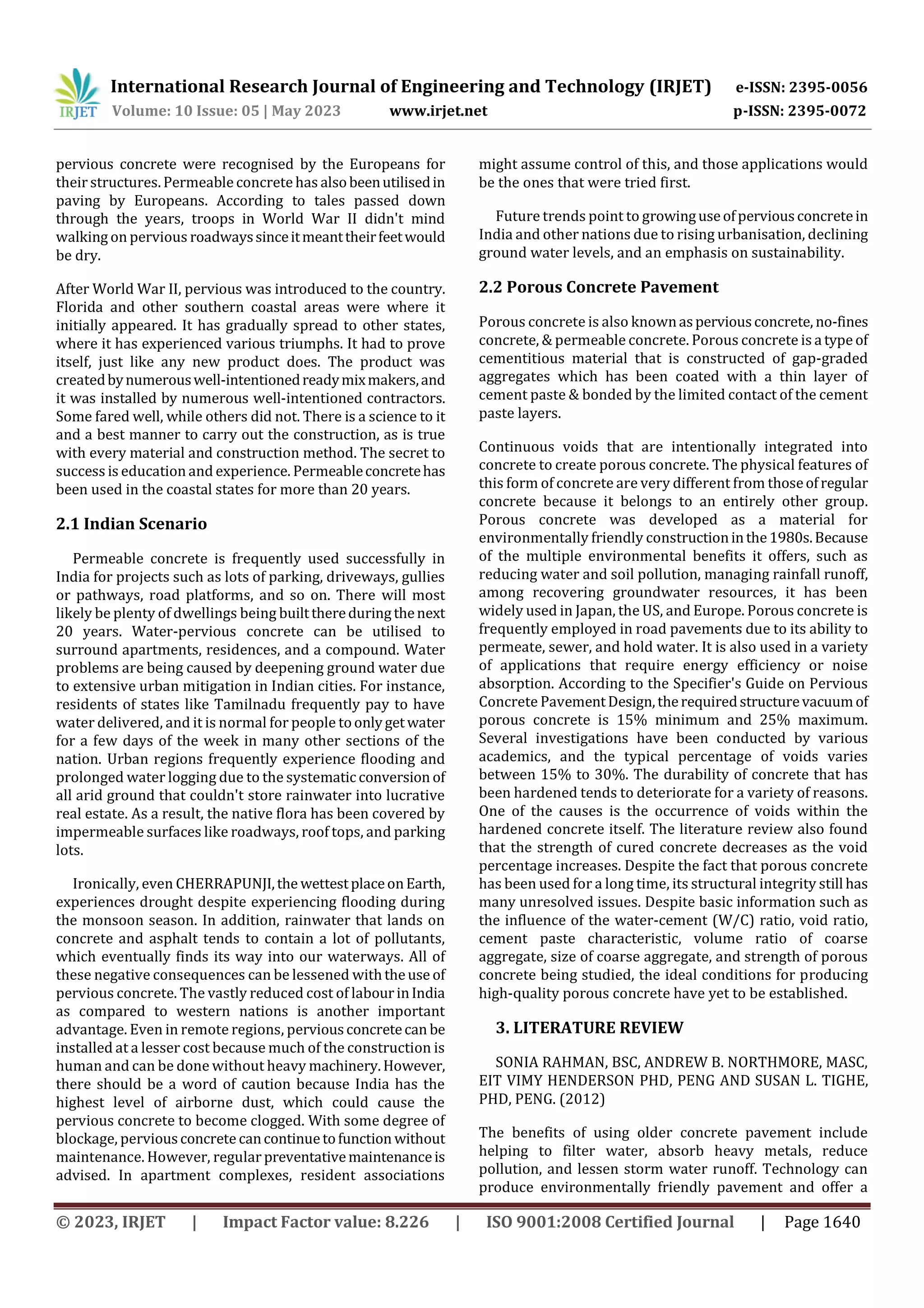 A Review Paper on Pervious Concrete | PDF