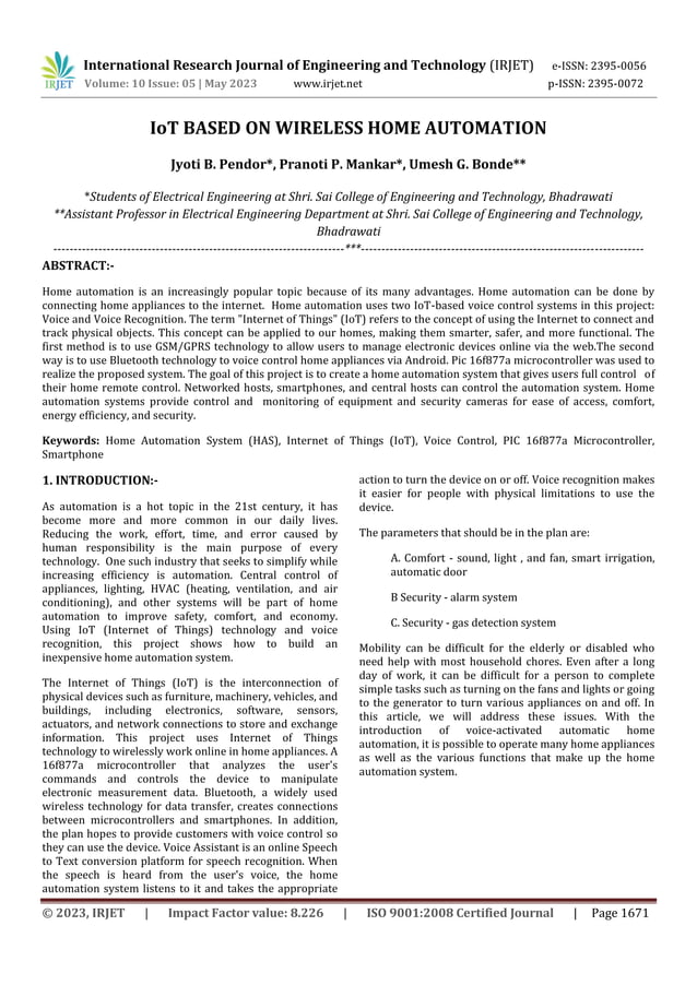 Iot Based On Wireless Home Automation Pdf