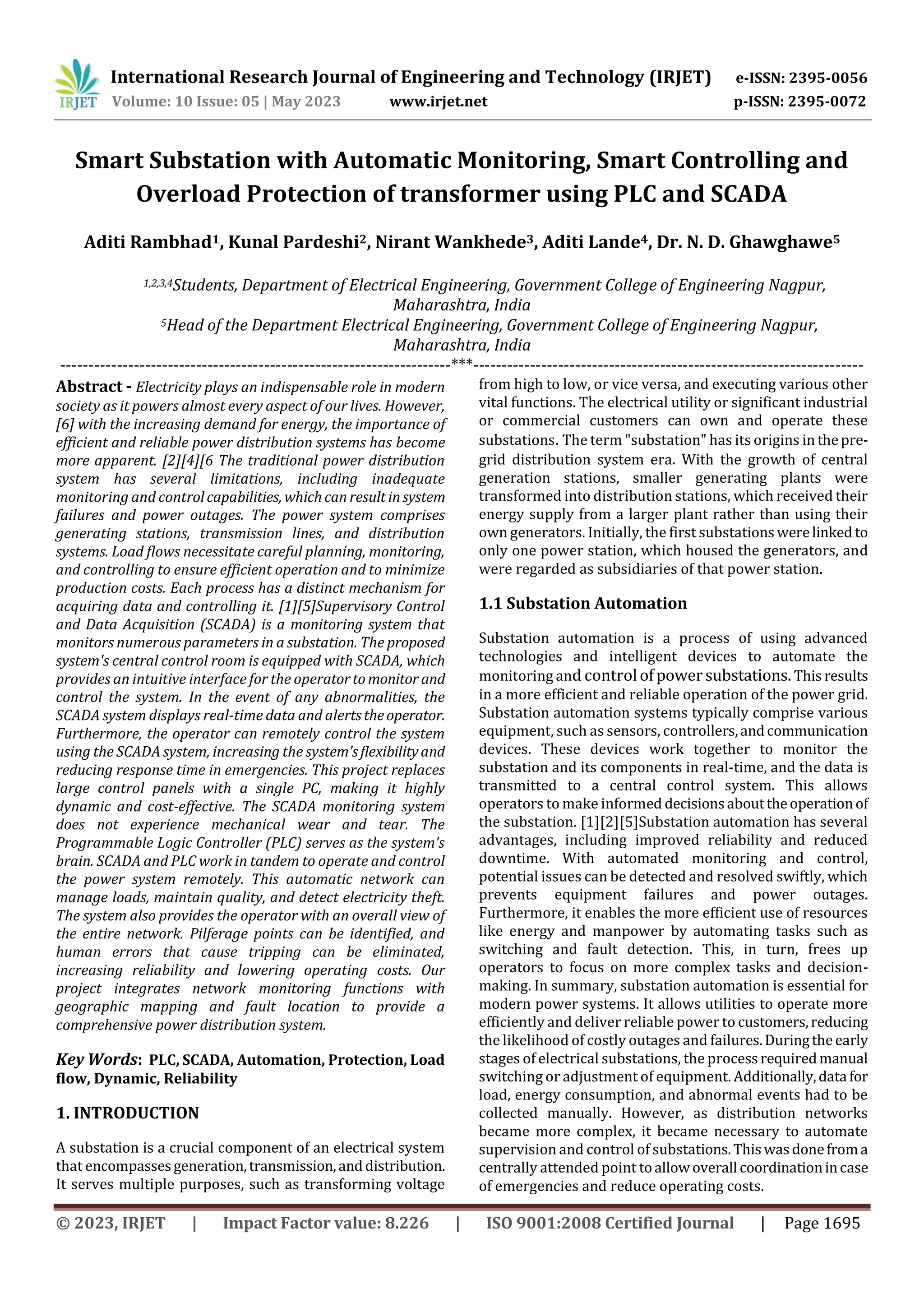 Smart Substation with Automatic Monitoring, Smart Controlling and ...