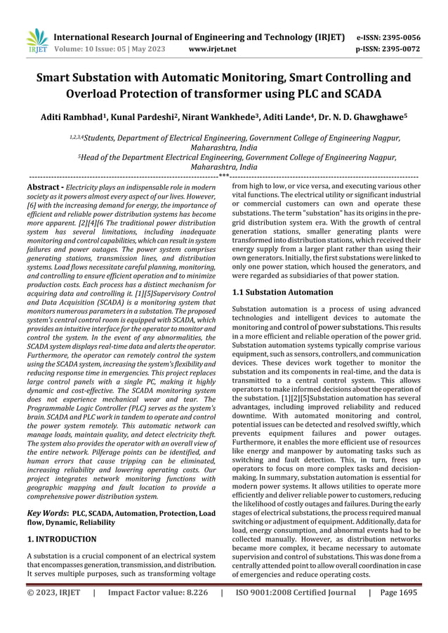 Smart Substation with Automatic Monitoring, Smart Controlling and Overload Protection of ...