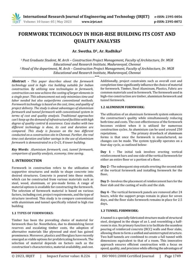 FORMWORK TECHNOLOGY IN HIGH-RISE BUILDING ITS COST AND QUALITY ANALYSIS ...