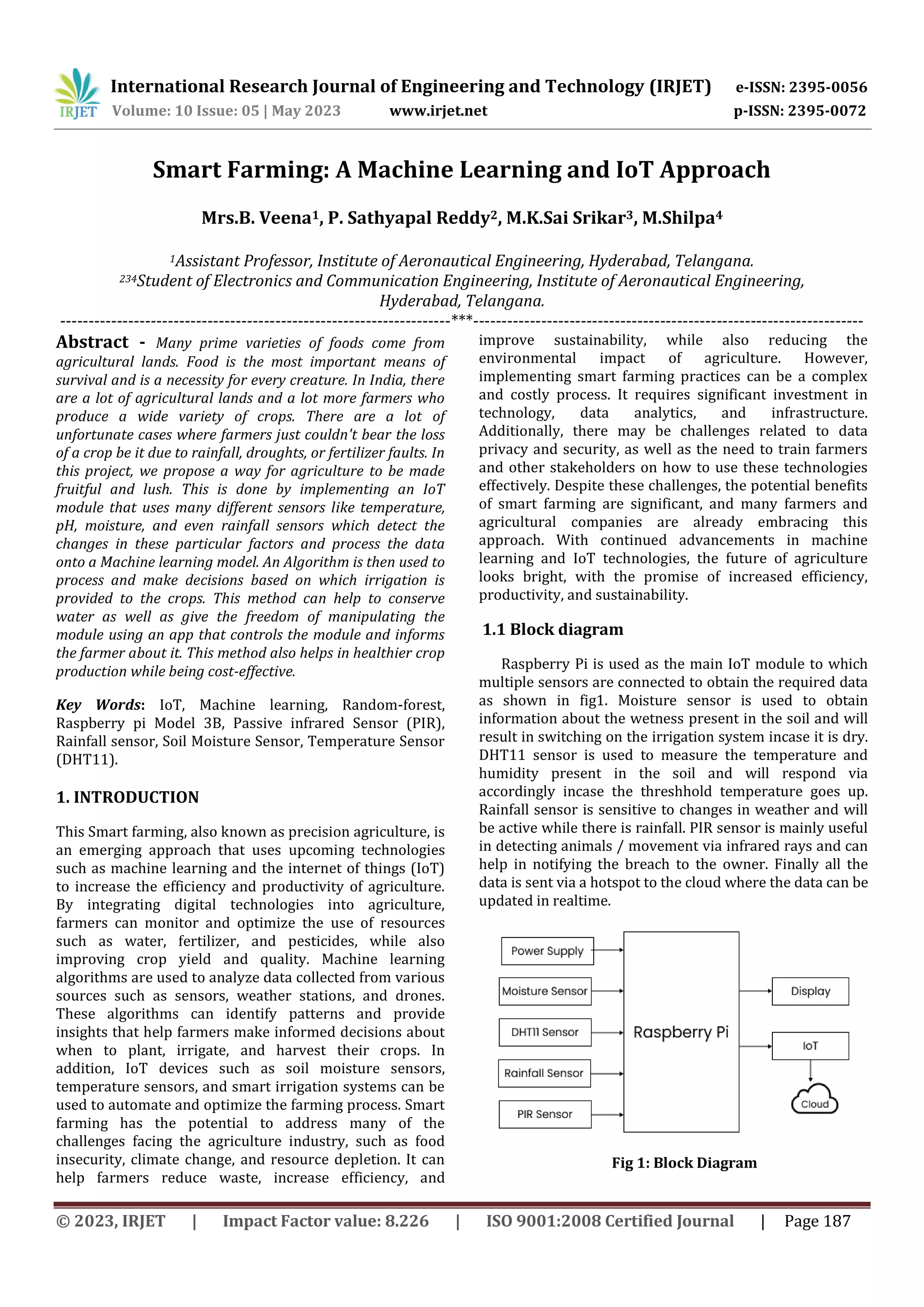 Smart Farming: A Machine Learning and IoT Approach | PDF