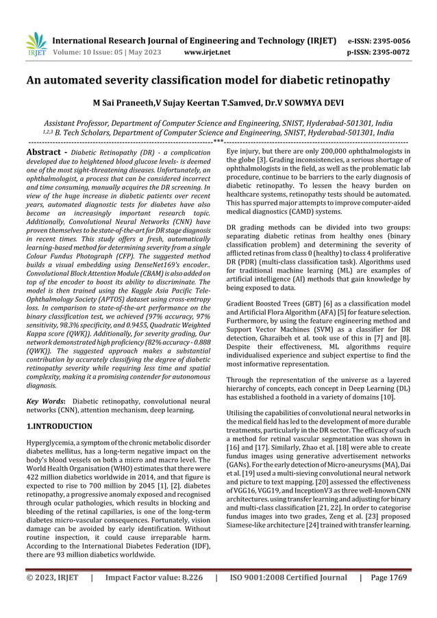 An automated severity classification model for diabetic retinopathy | PDF
