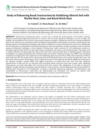 Study of Enhancing Road Construction by Stabilizing Alluvial Soil with Marble Dust, Lime, and ...