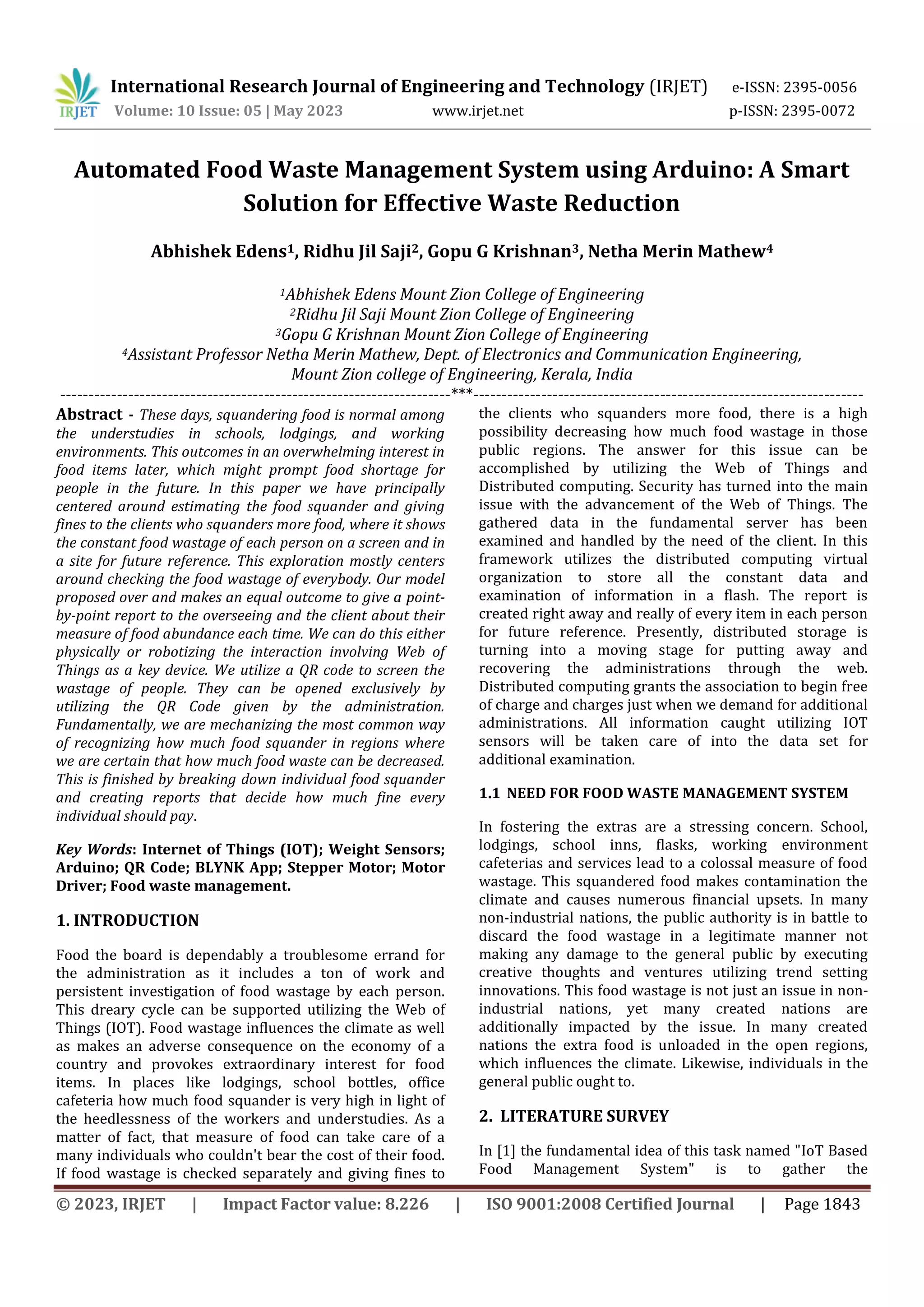 Automated Food Waste Management System using Arduino: A Smart Solution ...