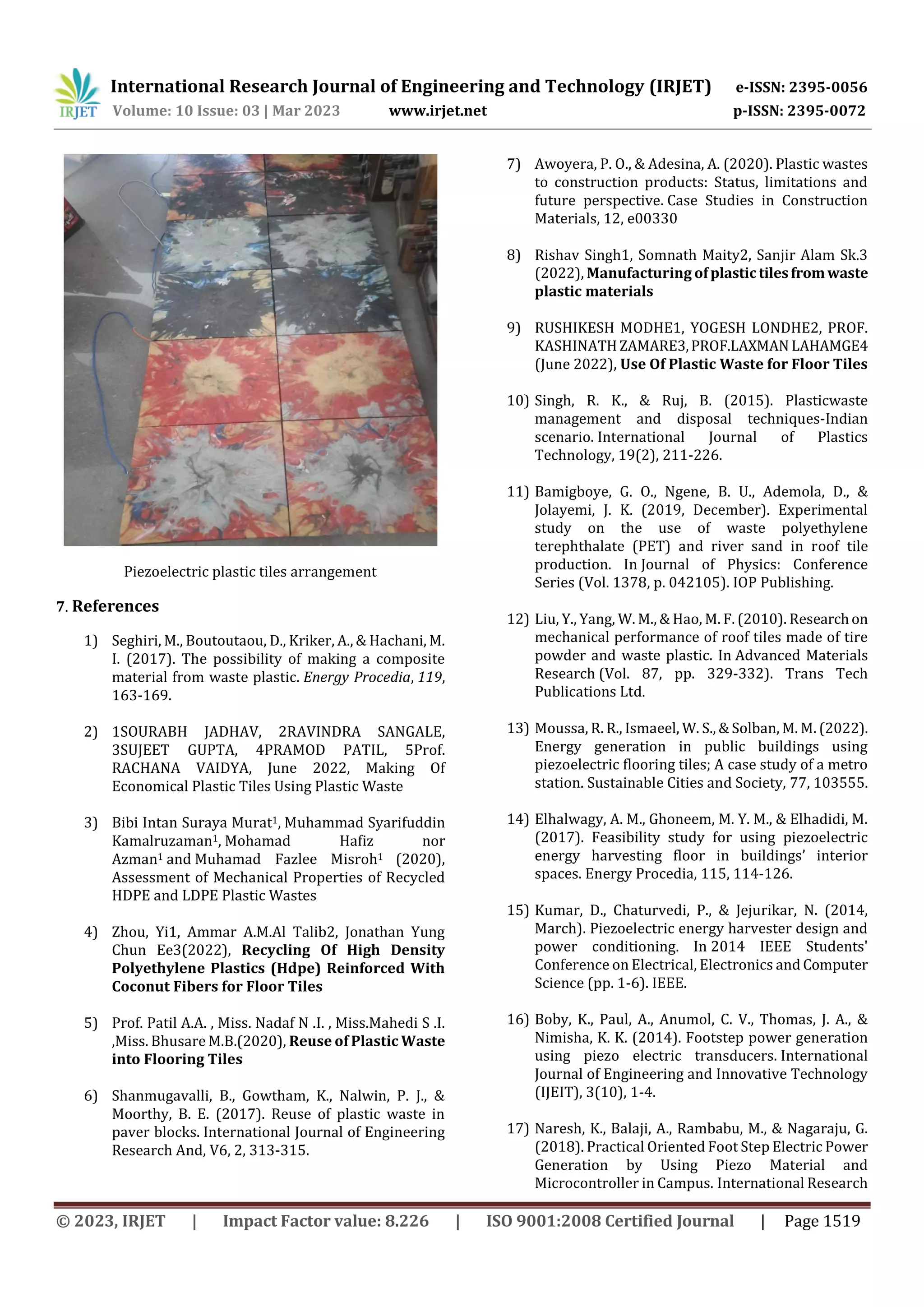 Utilization of HDPE for making piezoelectric plastic tiles | PDF