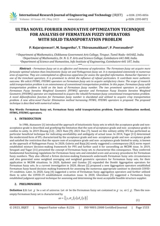 ULTRA NOVEL FOURIER INNOVATIVE OPTIMIZATION TECHNIQUE FOR ANALYSIS OF FERMATEAN FUZZY OPERATORS ...