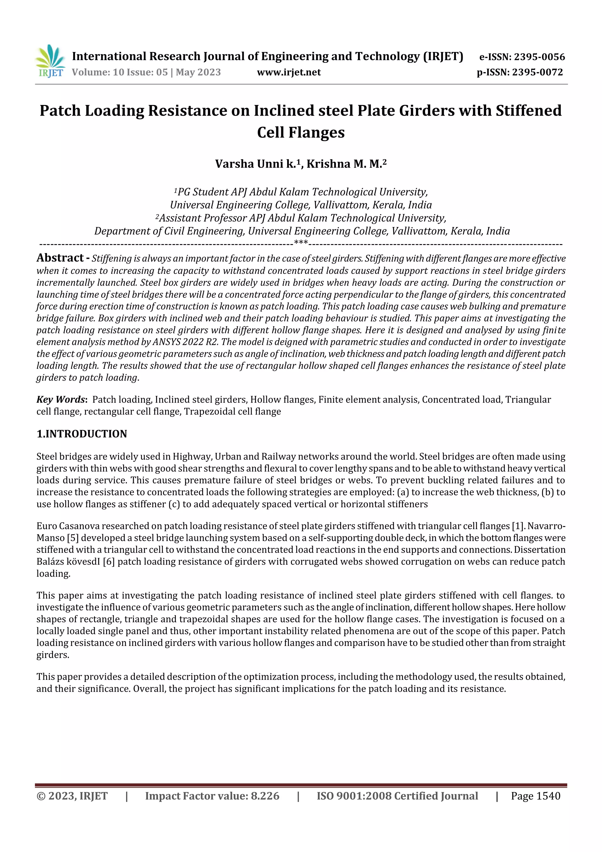 Patch Loading Resistance on Inclined steel Plate Girders with Stiffened ...