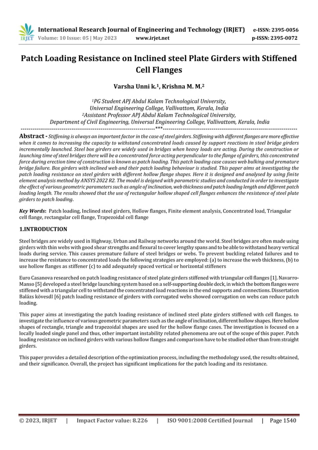 Patch Loading Resistance on Inclined steel Plate Girders with Stiffened ...