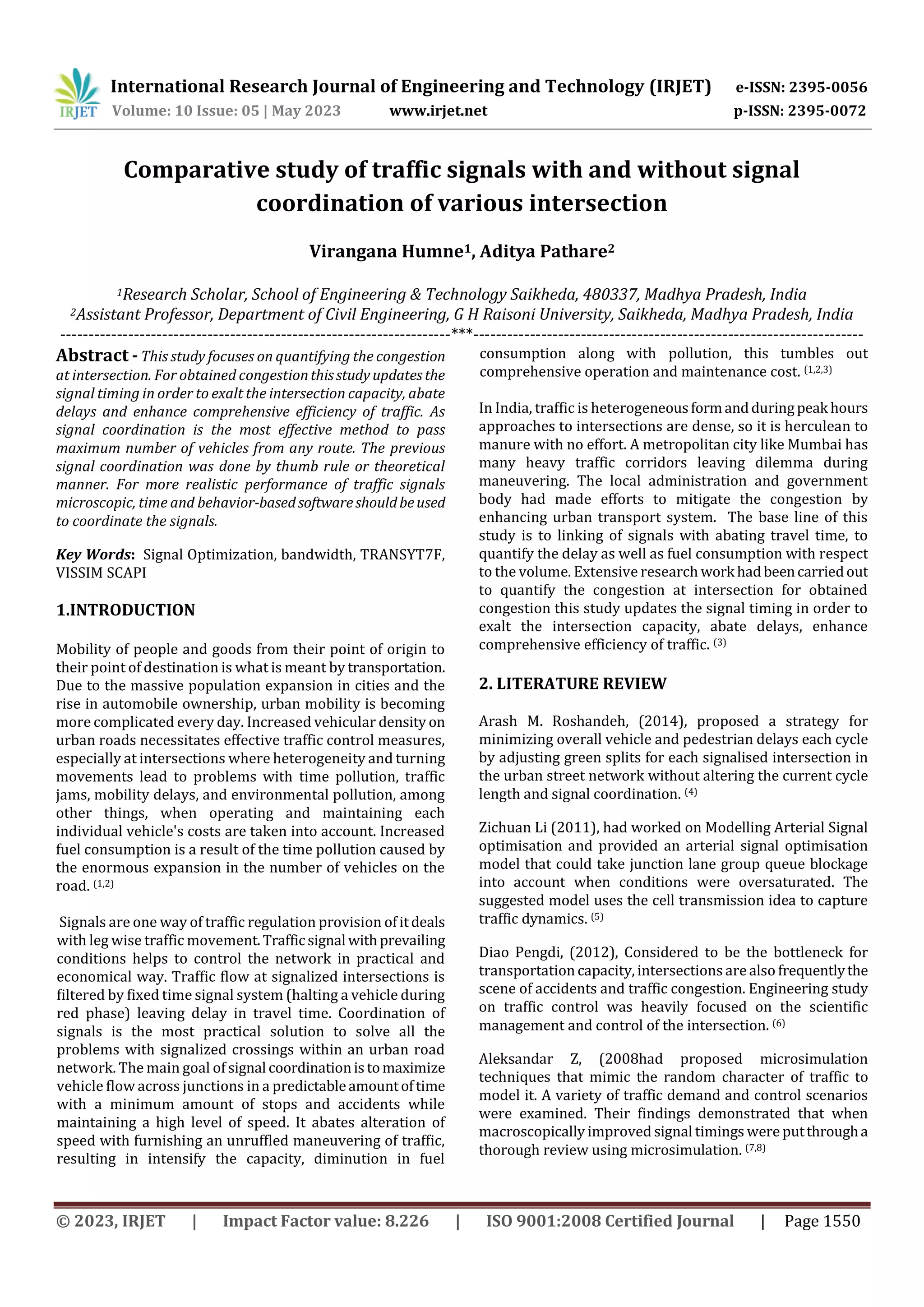Comparative study of traffic signals with and without signal coordination of various ...