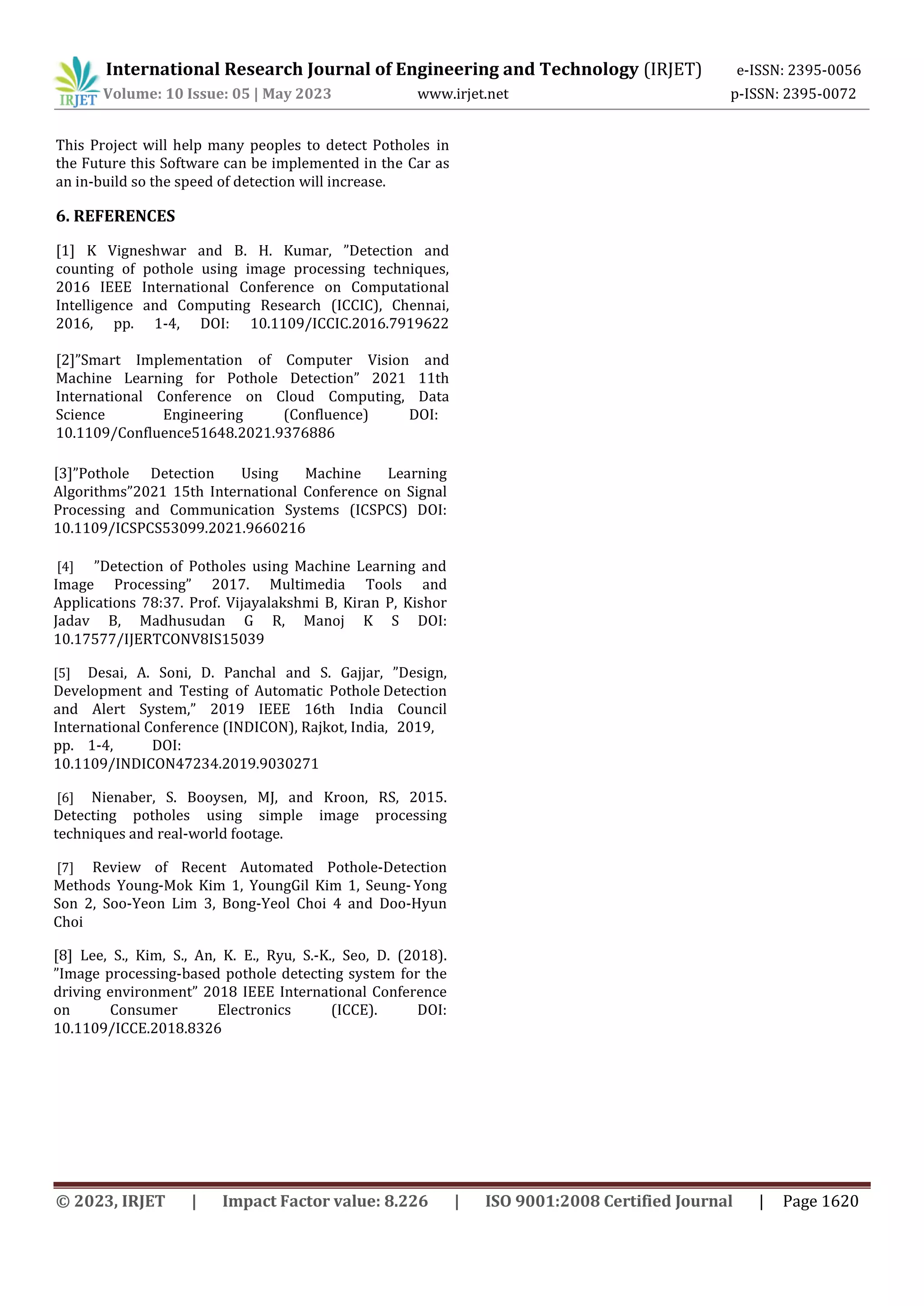 Pothole Detection Using ML and DL Algorithms | PDF