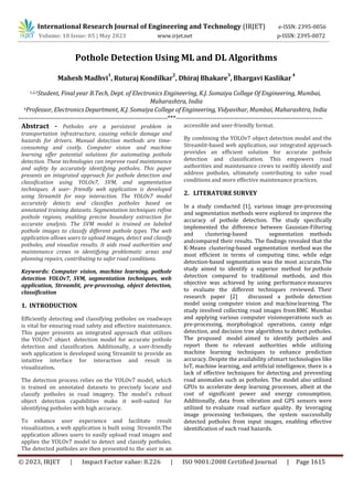 Pothole Detection Using ML and DL Algorithms | PDF