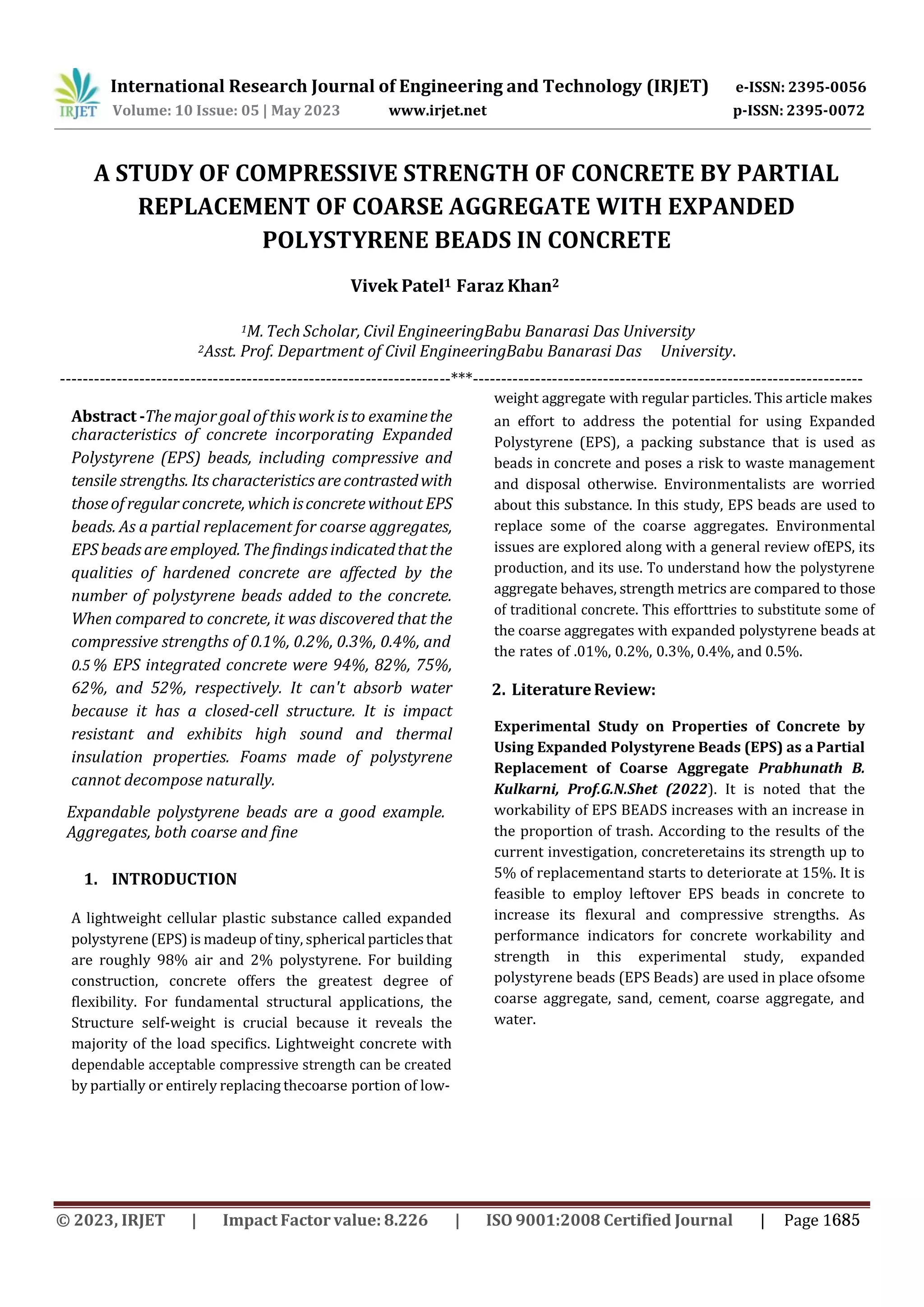 A STUDY OF COMPRESSIVE STRENGTH OF CONCRETE BY PARTIAL REPLACEMENT OF COARSE AGGREGATE WITH ...