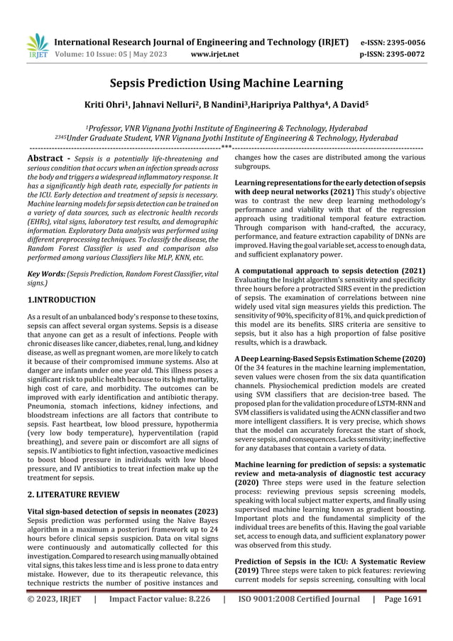 Sepsis Prediction Using Machine Learning | PDF