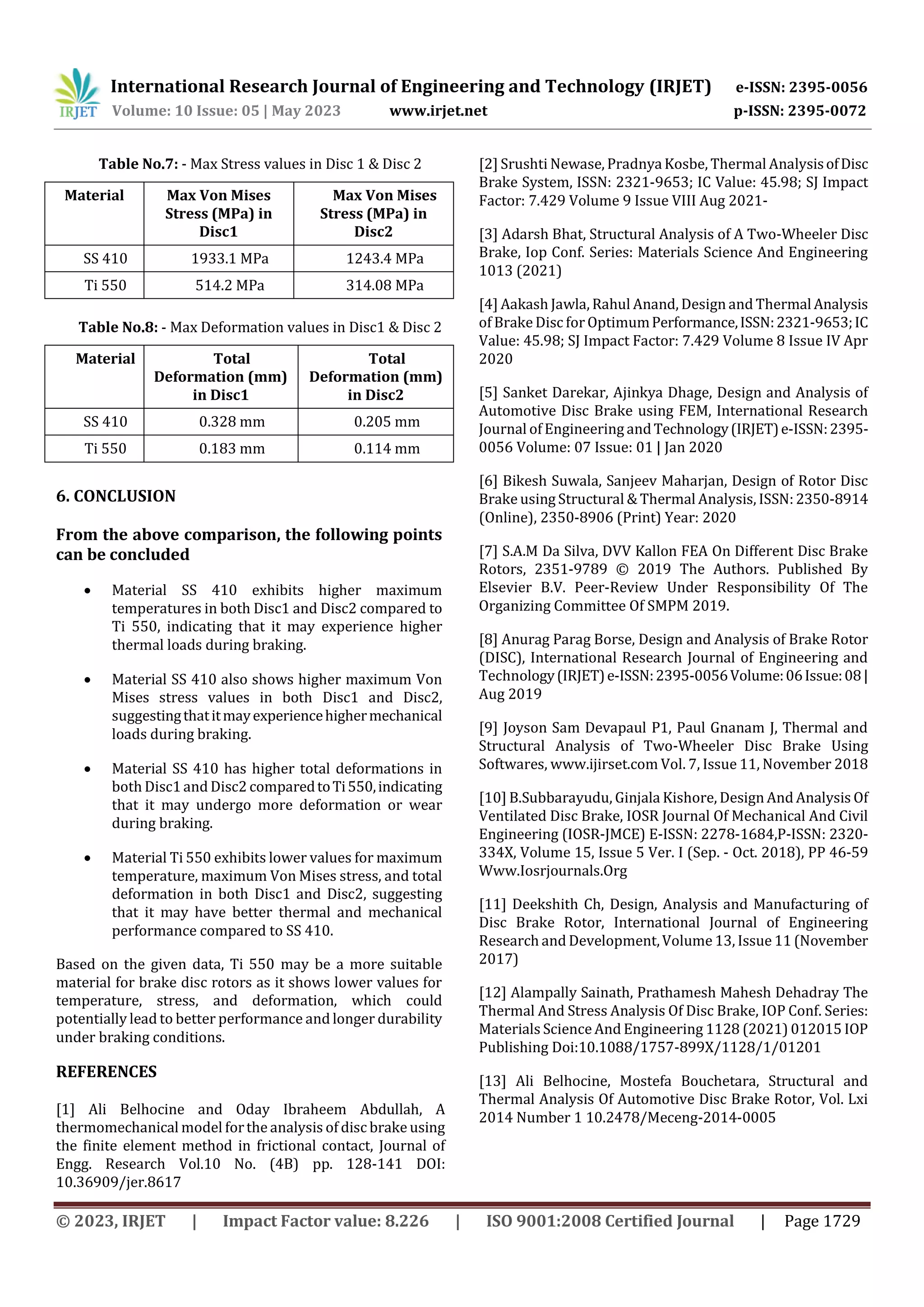 "DESIGN AND ANALYSIS OF BRAKE DISC PLATE USING FINITE ELEMENT ANALYSIS ...