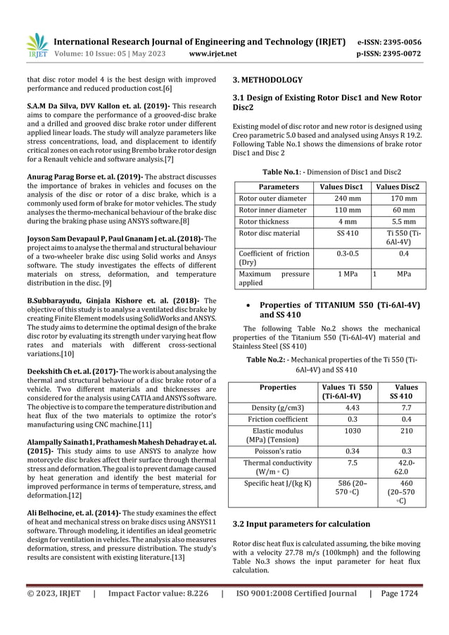 "DESIGN AND ANALYSIS OF BRAKE DISC PLATE USING FINITE ELEMENT ANALYSIS ...