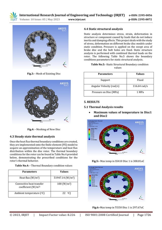 "DESIGN AND ANALYSIS OF BRAKE DISC PLATE USING FINITE ELEMENT ANALYSIS ...