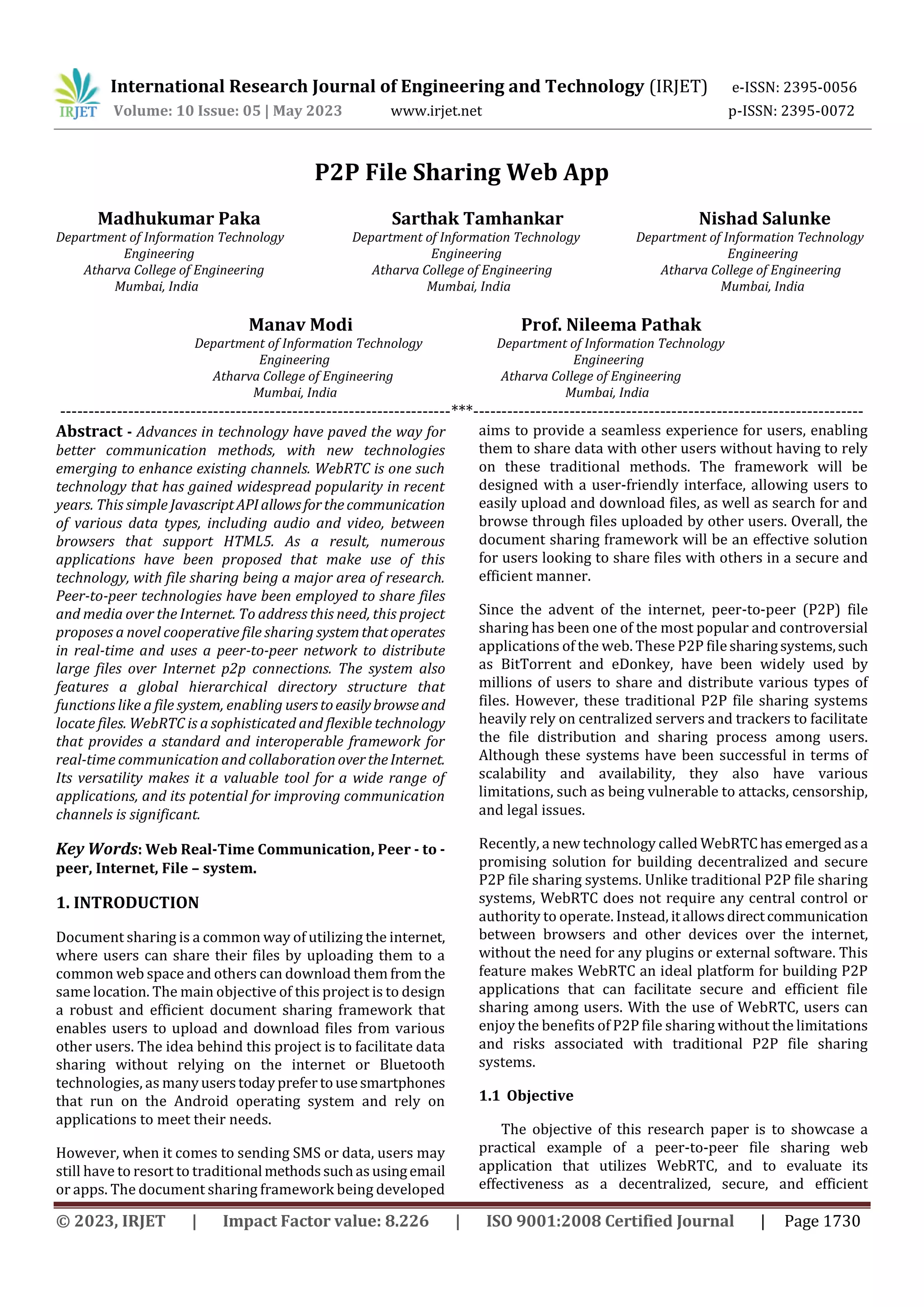 P2P File Sharing Web App | PDF