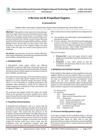 A Review on Bi-Propellant Engines | PDF