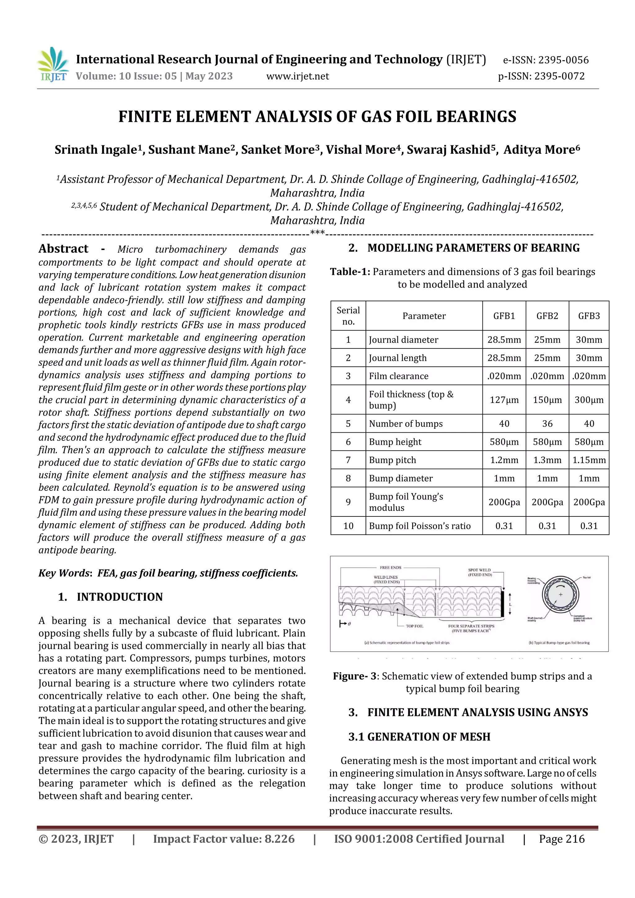 FINITE ELEMENT ANALYSIS OF GAS FOIL BEARINGS | PDF