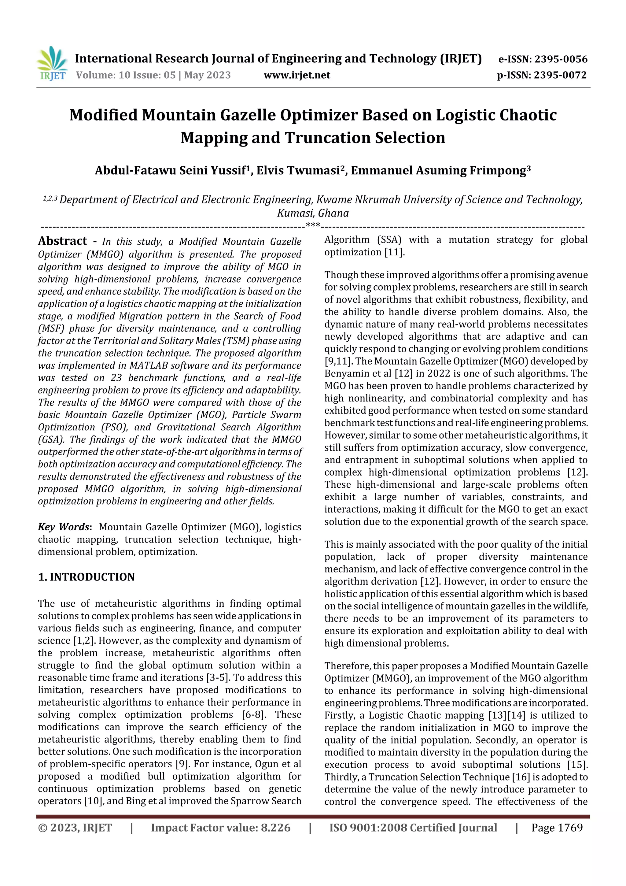 Modified Mountain Gazelle Optimizer Based on Logistic Chaotic Mapping ...