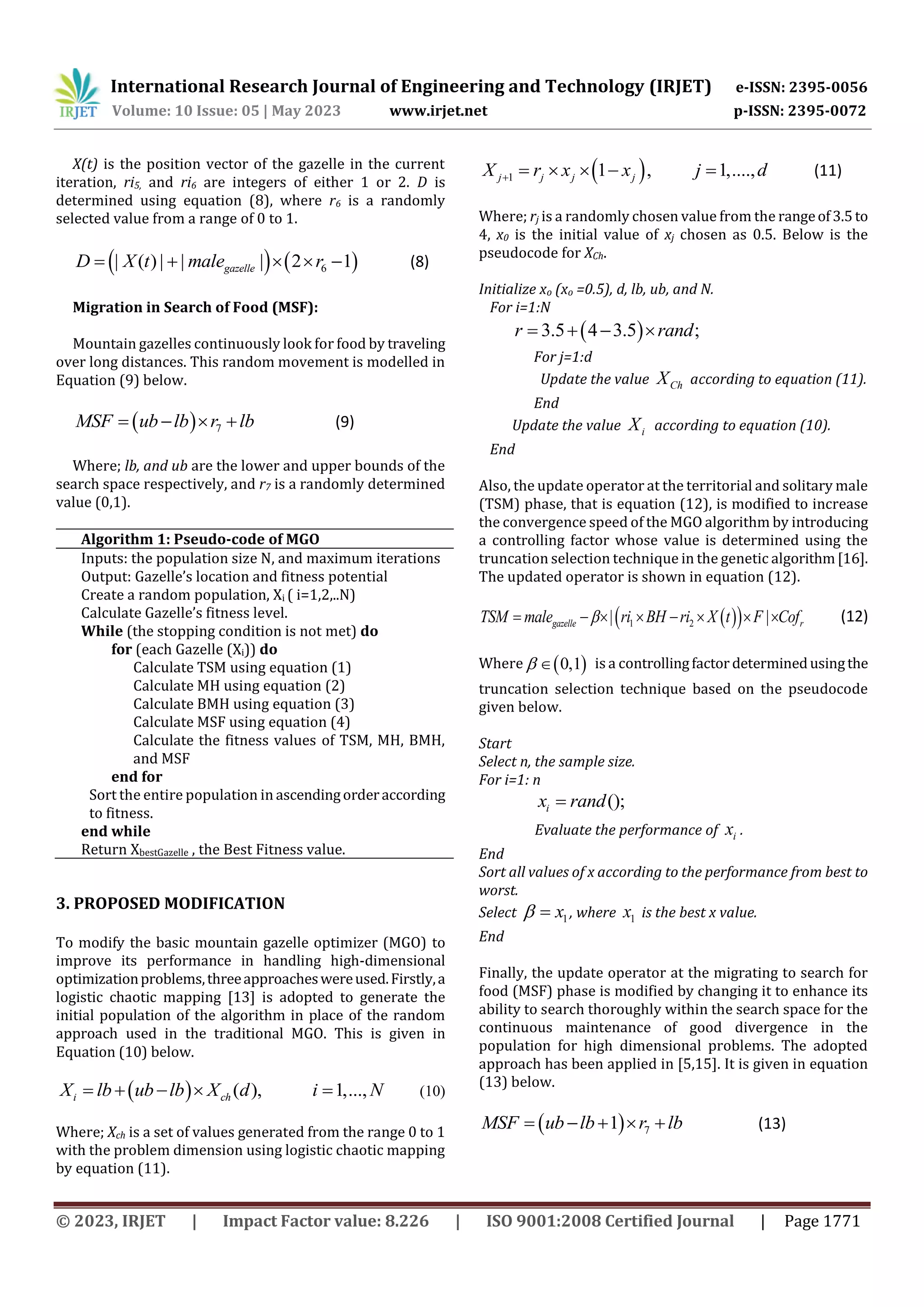 Modified Mountain Gazelle Optimizer Based on Logistic Chaotic Mapping and Truncation Selection | PDF