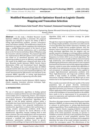 Modified Mountain Gazelle Optimizer Based on Logistic Chaotic Mapping ...