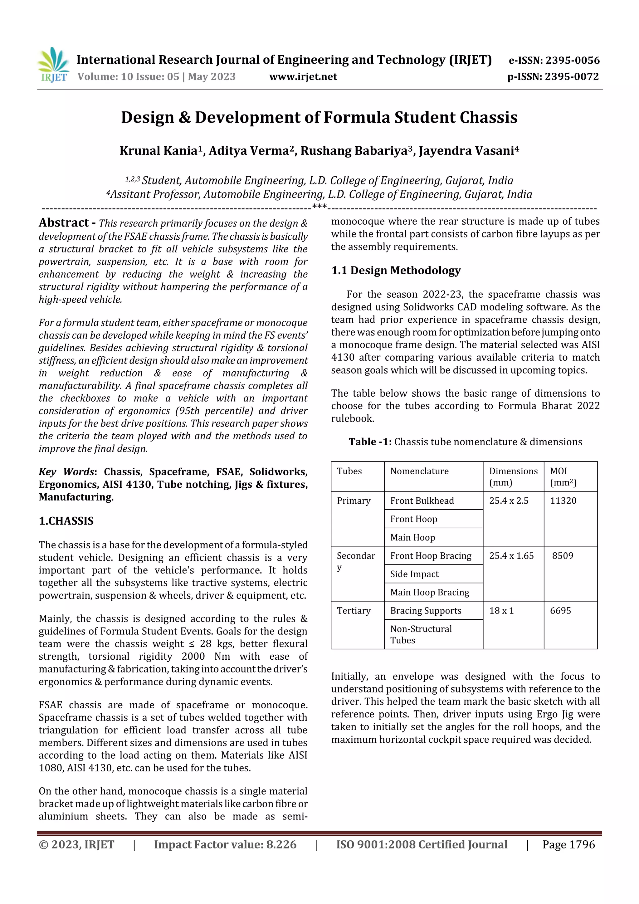 Design & Development of Formula Student Chassis | PDF