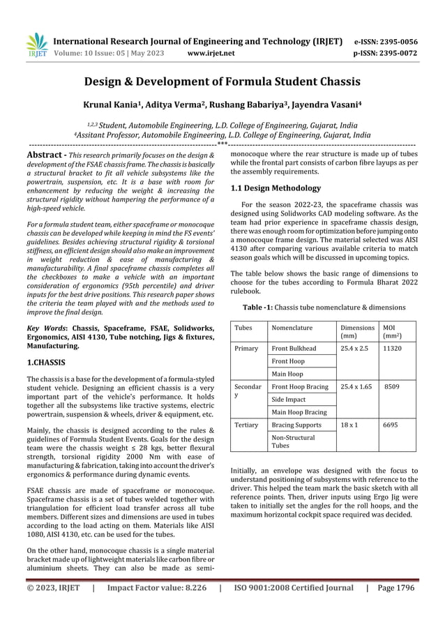 Design & Development of Formula Student Chassis | PDF | Performance ...