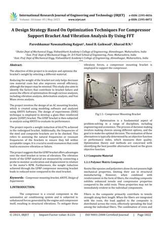 A Design Strategy Based On Optimization Techniques For Compressor Support Bracket And Vibration ...