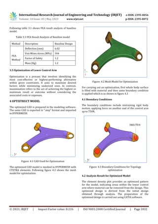 STRESS ANALYSIS & OPTIMIZATION OF A LOWER CONTROL ARM OF SUSPENSION SYSTEM BY USING OPTISTRUCT | PDF