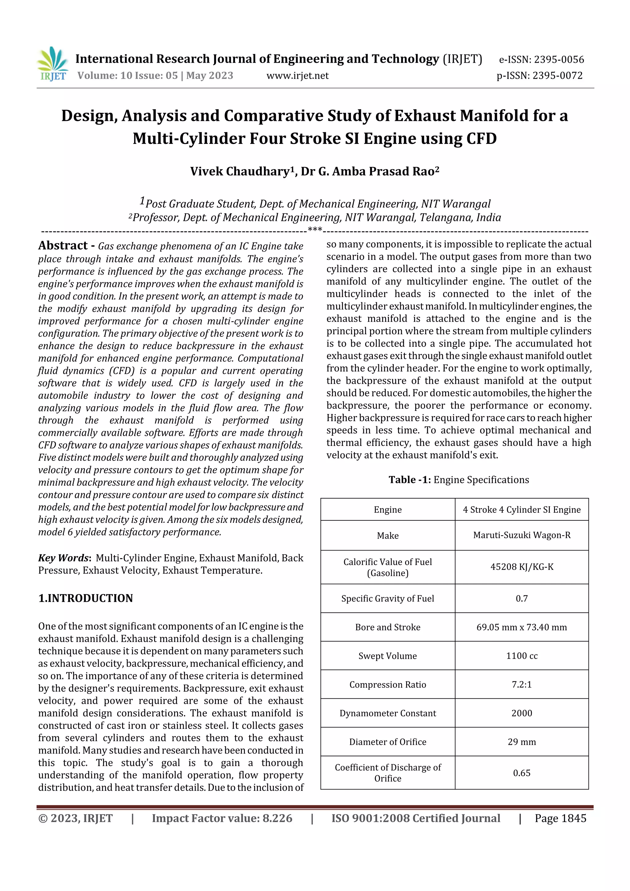 Design, Analysis and Comparative Study of Exhaust Manifold for a Multi-Cylinder Four Stroke SI ...