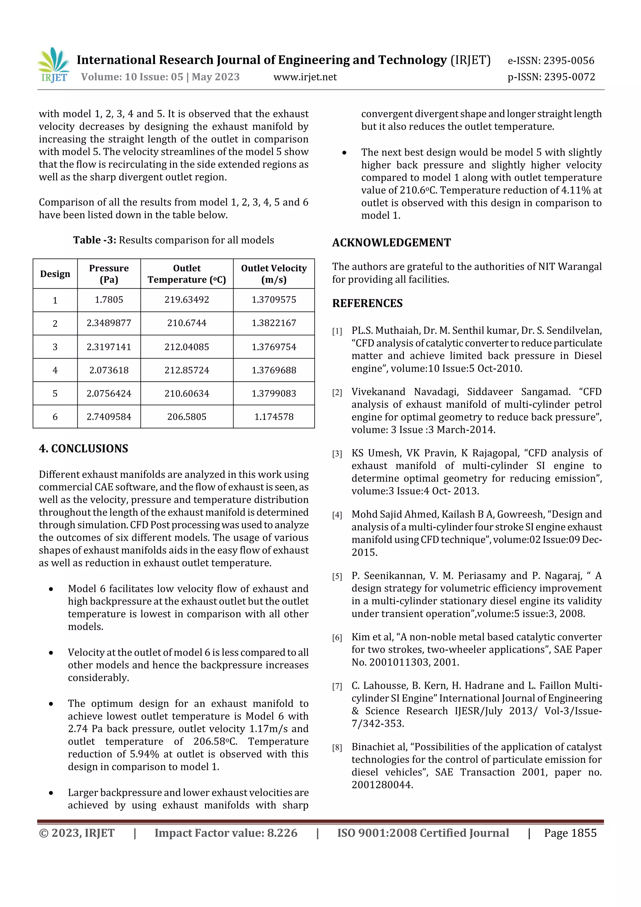 Design, Analysis and Comparative Study of Exhaust Manifold for a Multi ...