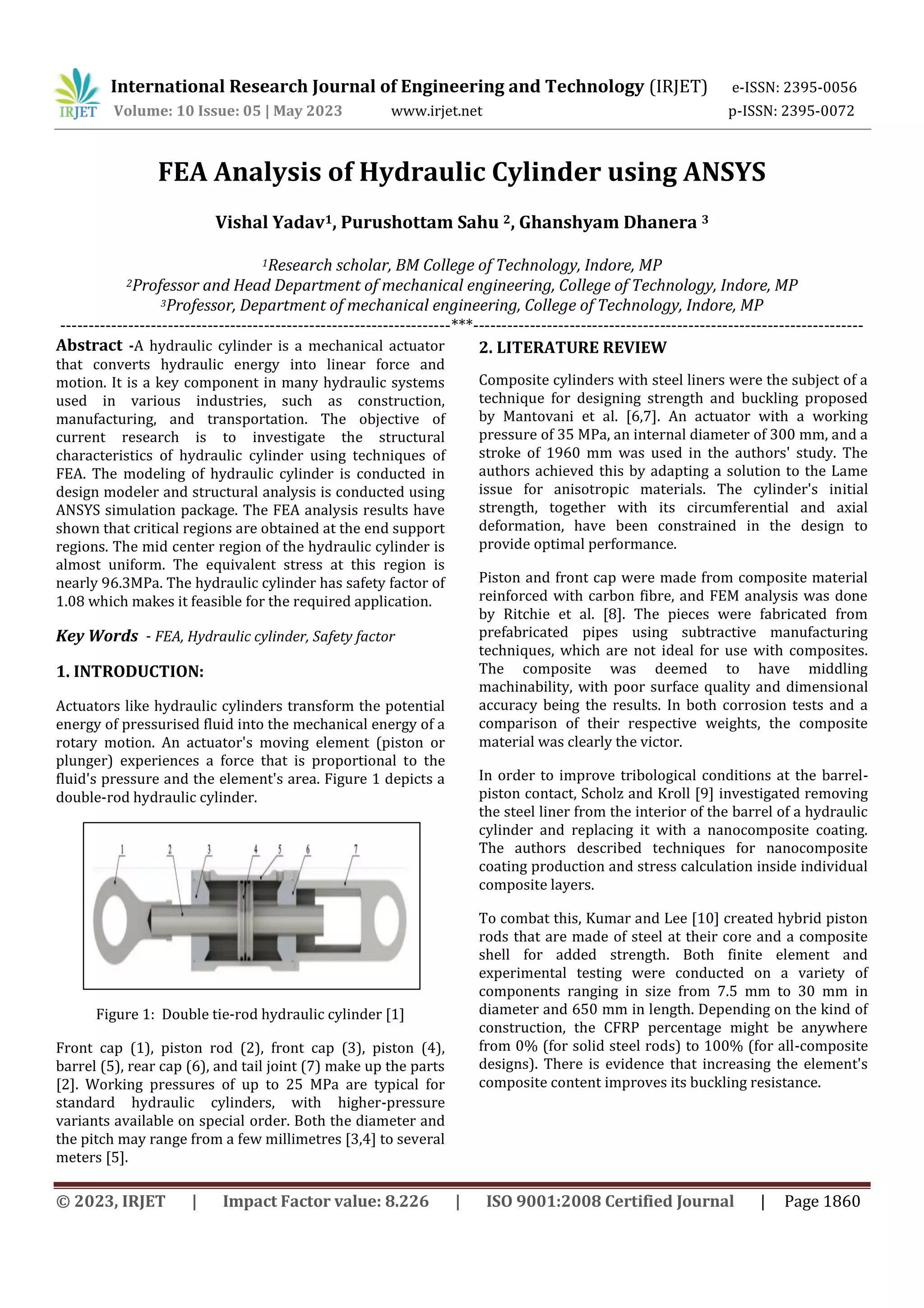 Fea Analysis Of Hydraulic Cylinder Using Ansys Pdf