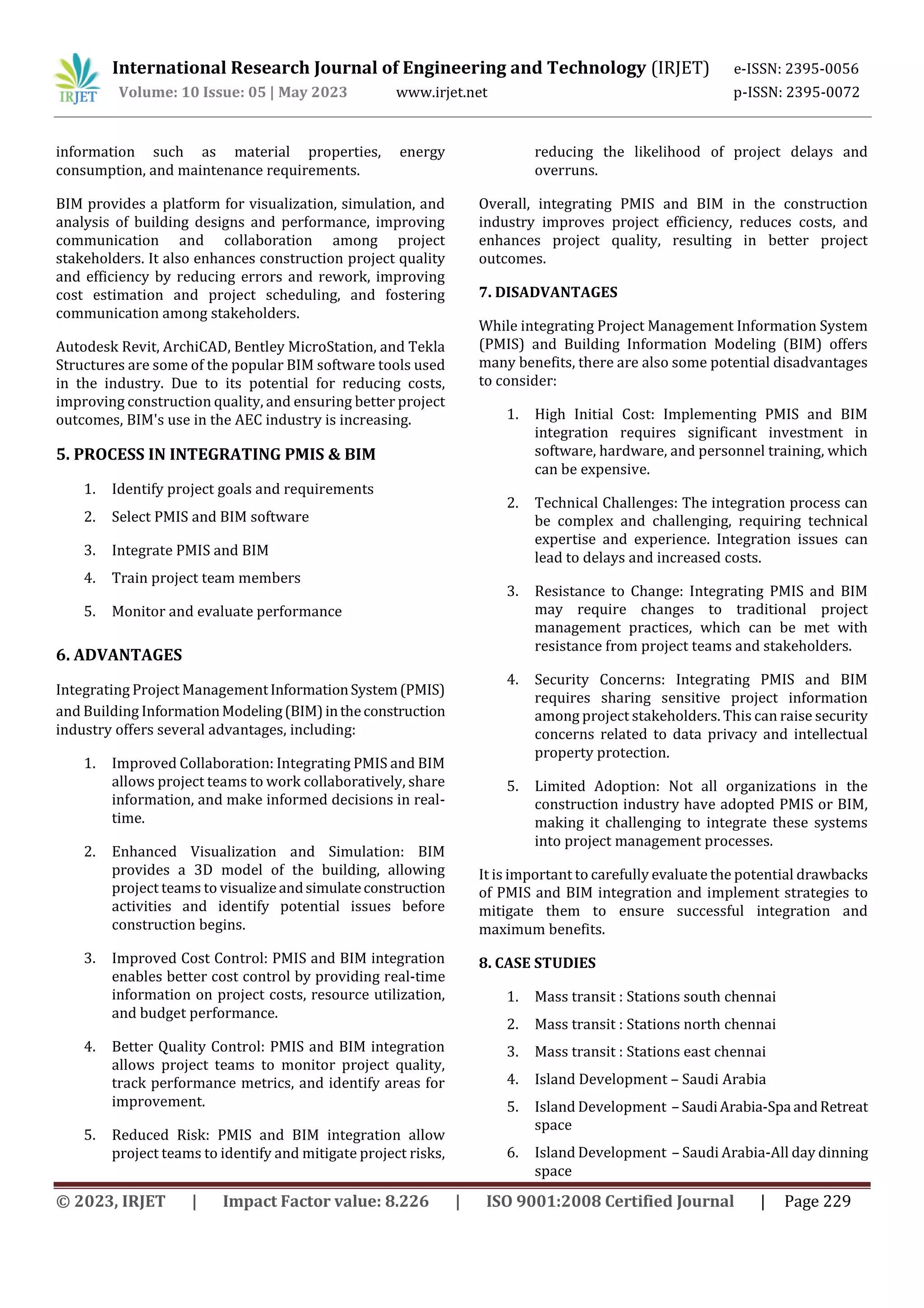 Integrating Project Management Information System And Bim For Inspecting And Coordinating In All